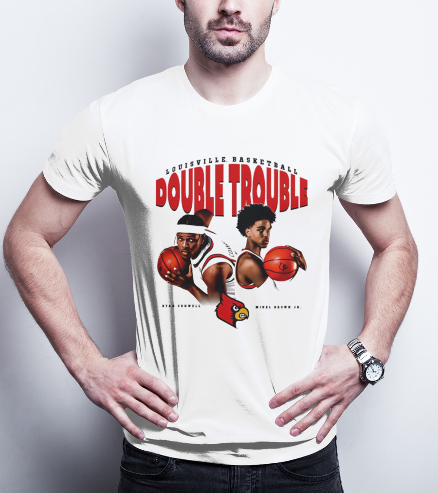 L Louisville Basketball Double Trouble Ryan Conwell Mikel Brown Jr T-Shirt