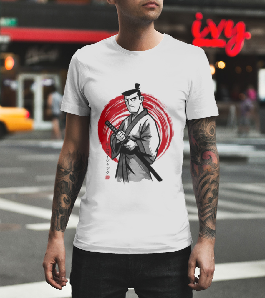 Samurai Jack Sumi E Art Red Circle Japanese Kanji T-Shirt