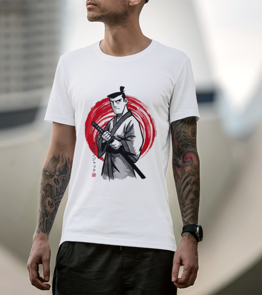 Samurai Jack Sumi E Art Red Circle Japanese Kanji T-Shirt