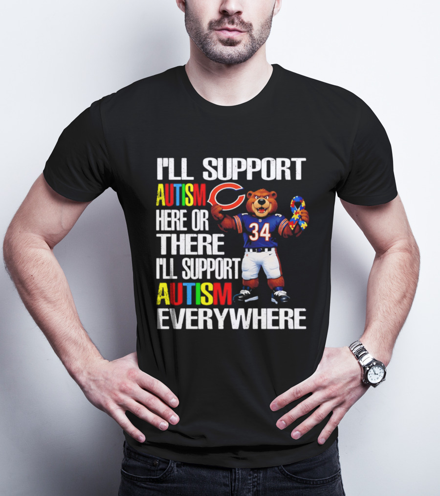 Chicago Bears Support Autism Awareness Everywhere Bear Mascot 34 T-Shirt