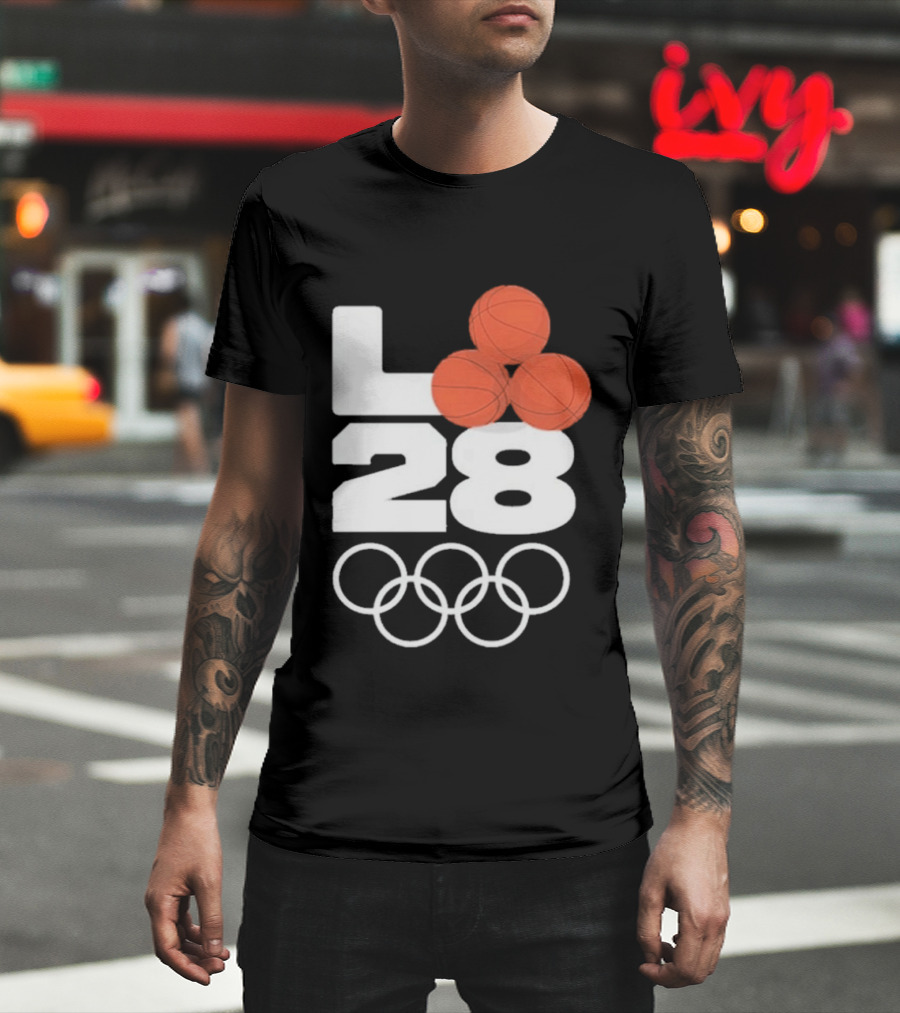 LA28 Basketball Olympic Rings NBA All Star Mitchell Ness Los Angeles T-Shirt
