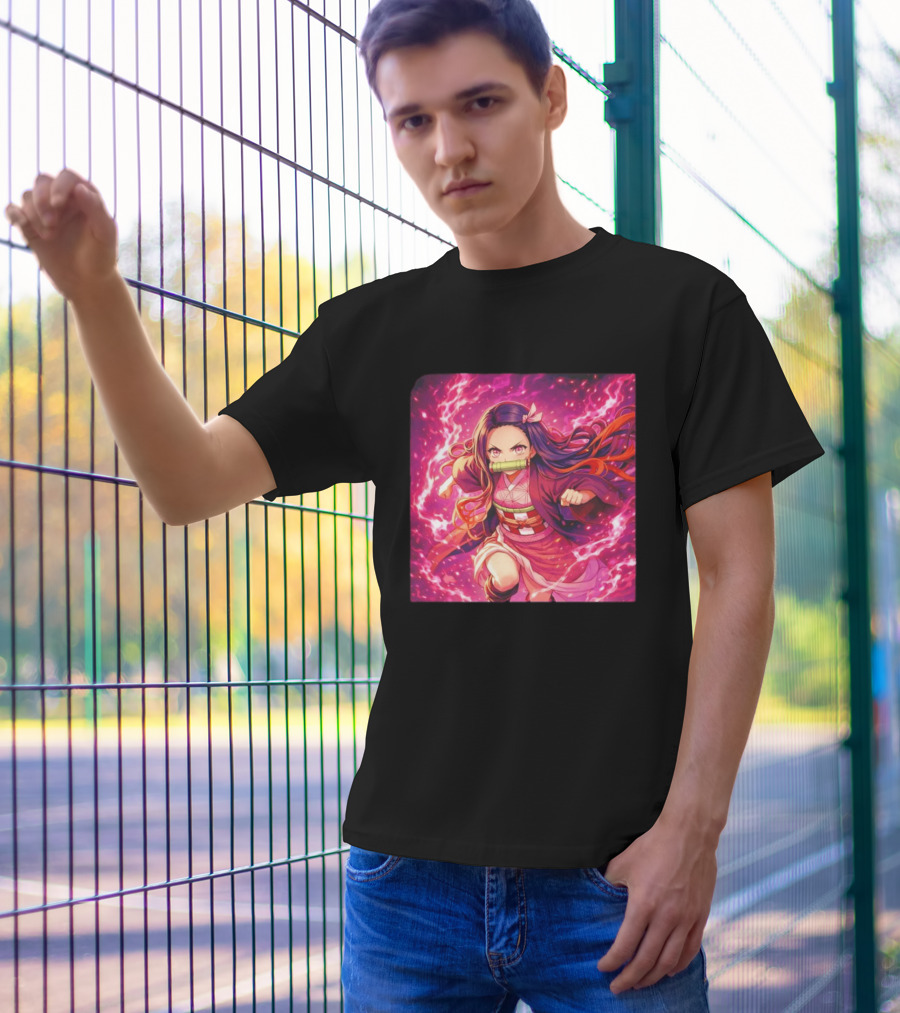 Nezuko Kamado Pink Demon Lightning Aura Magic T-Shirt