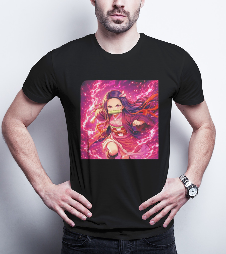 Nezuko Kamado Pink Demon Lightning Aura Magic T-Shirt