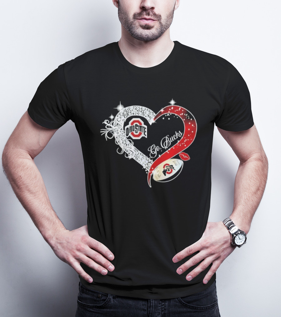 Ohio State Buckeyes Go Bucks Heart Shaped Iconic Red And White T-Shirt