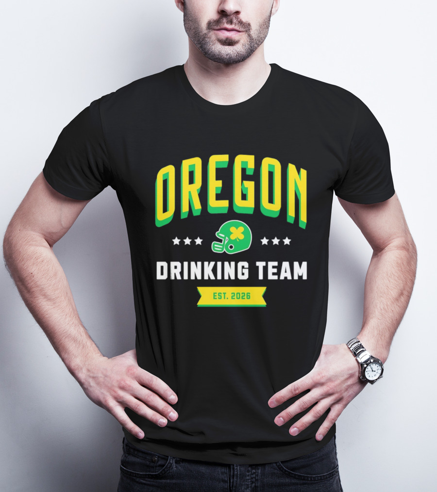 Oregon Drinking Team St. Patrick's Day 2026 Est. 2026 Helmet Clover Stars T-Shirt
