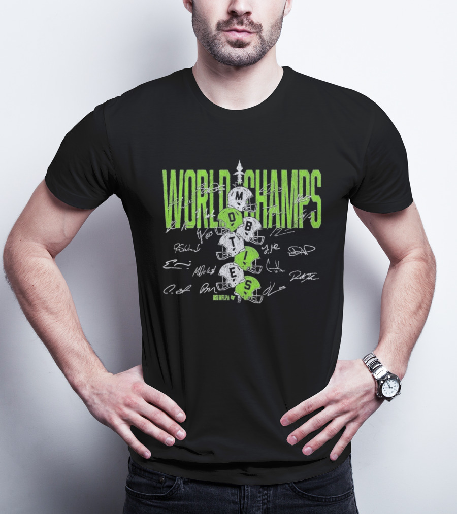 World Champs Seattle Football Helmet Stack Signatures T-Shirt