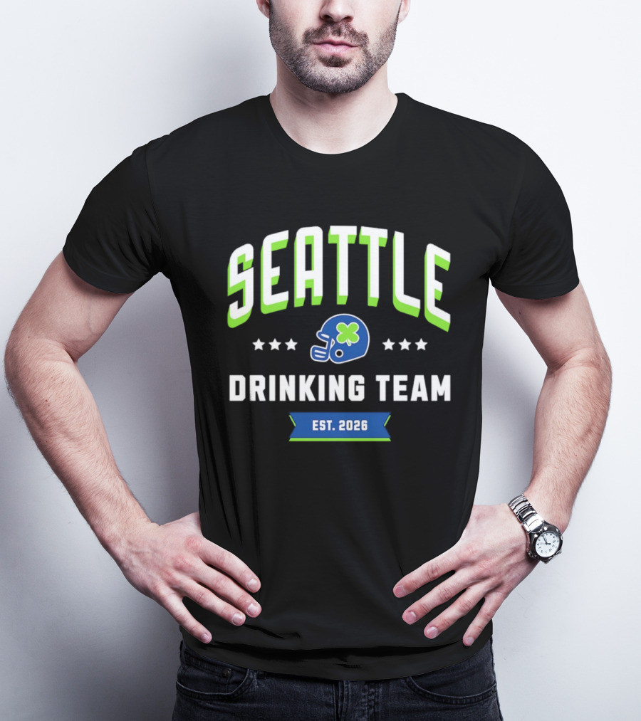 Seattle Drinking Team Est. 2026 St. Patrick's Day Football Helmet Clover Stars T-Shirt