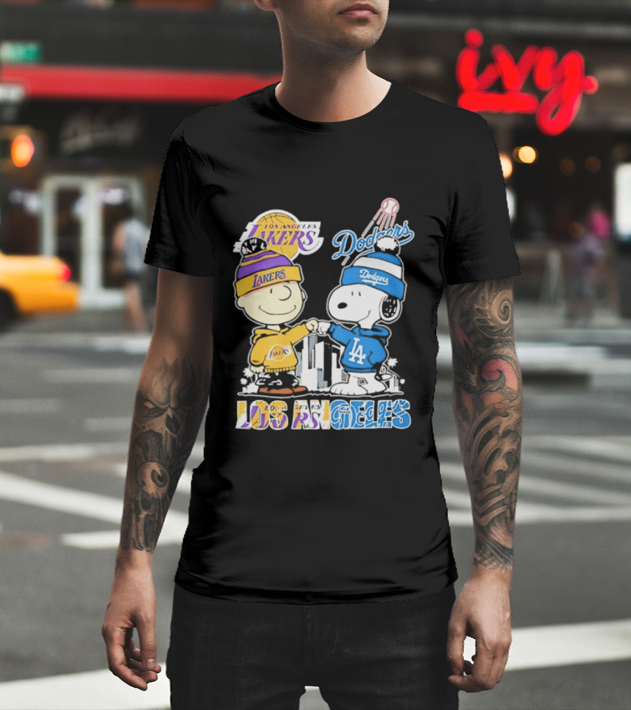 Snoopy Charlie Brown Los Angeles Lakers Dodgers Friendship Team Spirit T-Shirt