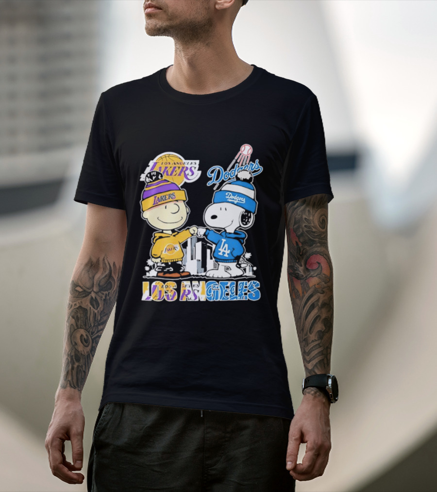 Snoopy Charlie Brown Los Angeles Lakers Dodgers Friendship Team Spirit T-Shirt