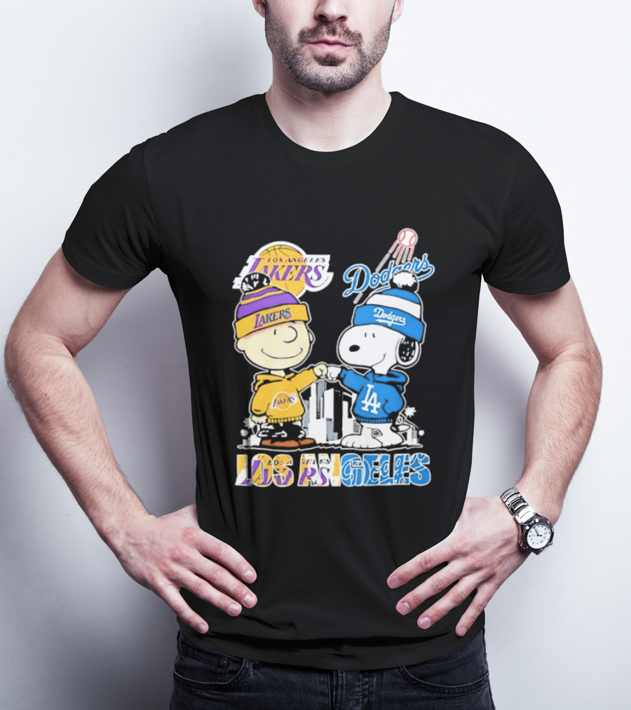 Snoopy Charlie Brown Los Angeles Lakers Dodgers Friendship Team Spirit T-Shirt
