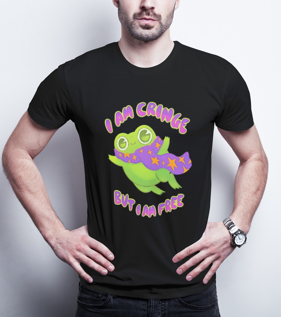 I Am Cringe But I Am Free Frog With Purple Starry Scarf T-Shirt