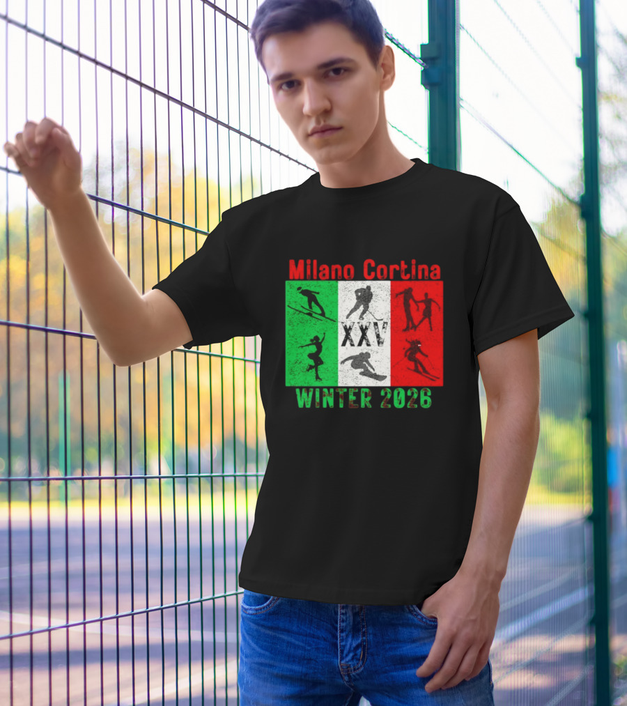 Milano Cortina Winter 2026 Italy Flag XXV Skiing Skating Snowboarding T-Shirt