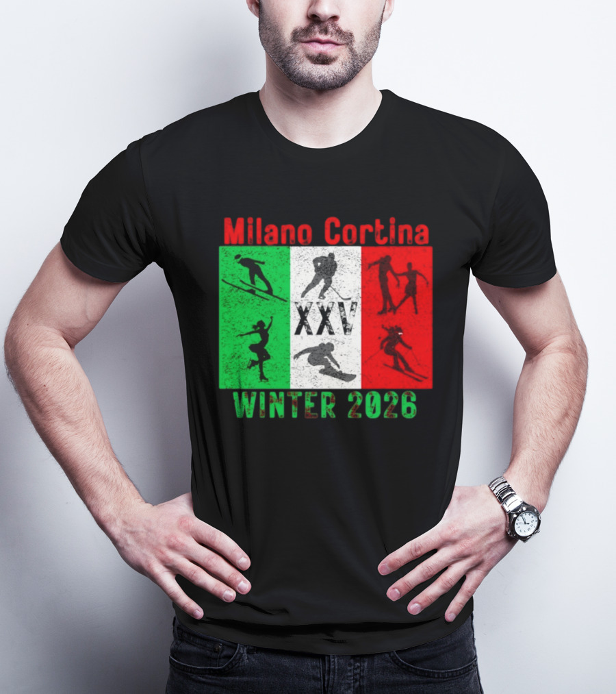 Milano Cortina Winter 2026 Italy Flag XXV Skiing Skating Snowboarding T-Shirt