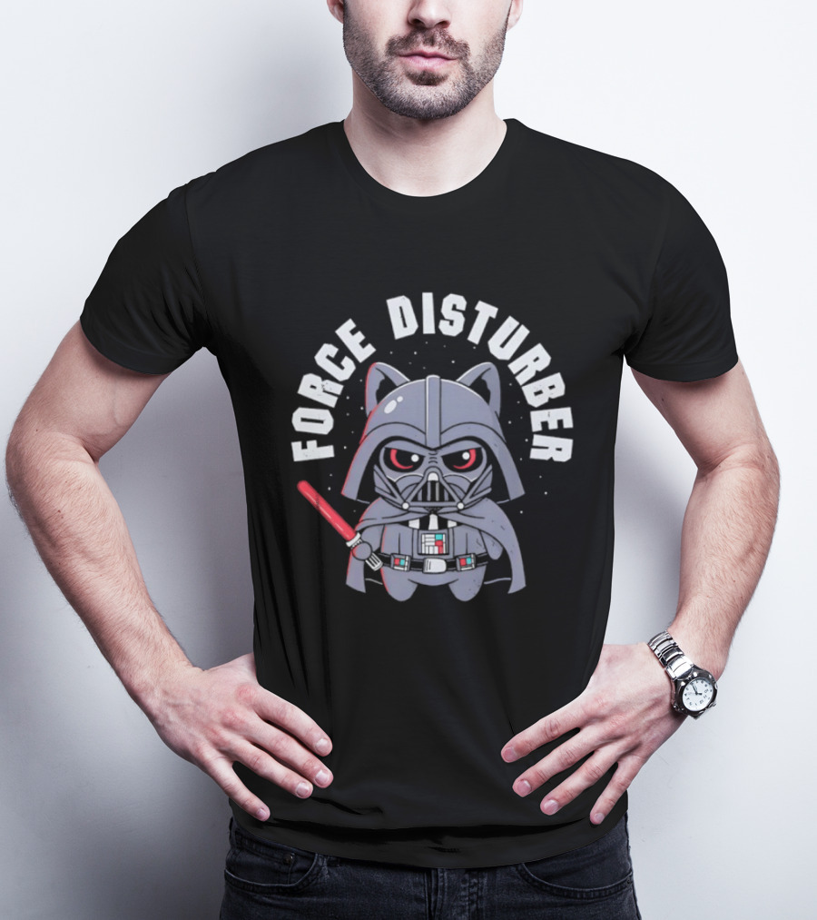 Force Disturber Cat In Darth Vader Costume With Lightsaber T-Shirt