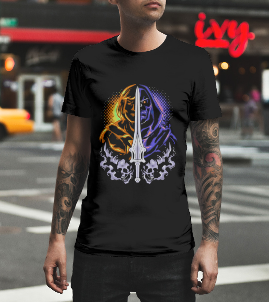 He Man Skeletor Sword Face Split Masters Of The Universe T-Shirt