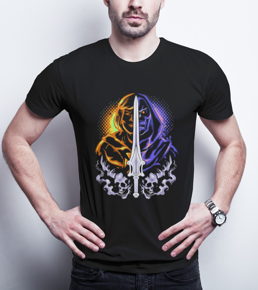 He Man Skeletor Sword Face Split Masters Of The Universe T-Shirt