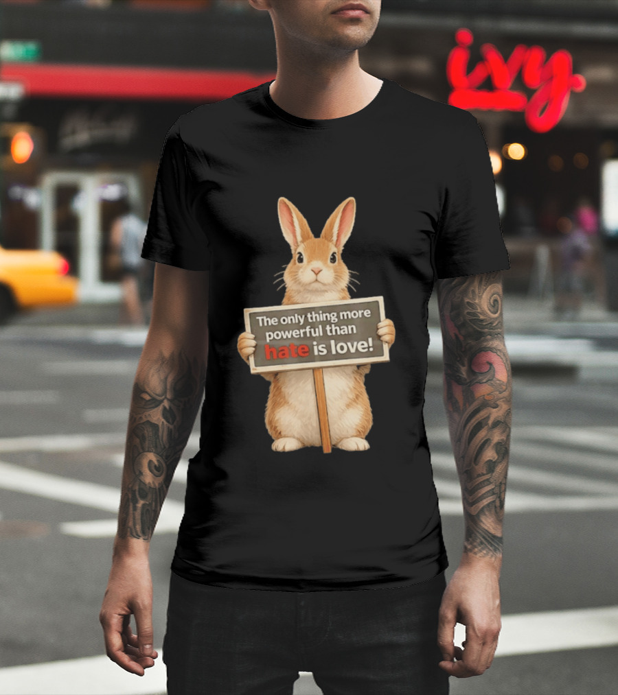 The Only Thing More Powerful Than Hate Is Love Rabbit Sign T-Shirt