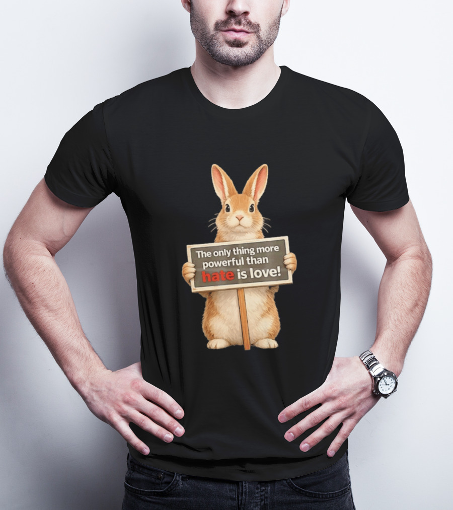 The Only Thing More Powerful Than Hate Is Love Rabbit Sign T-Shirt