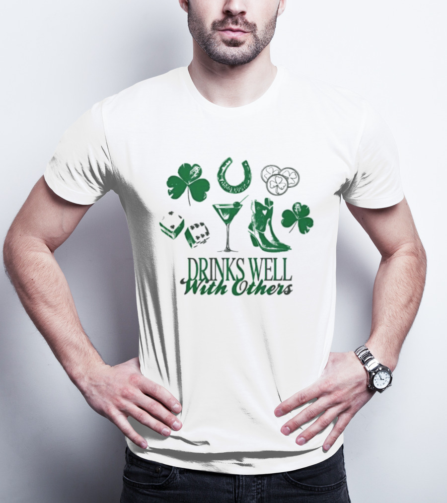 Drinks Well With Others Clover Horseshoe Dice Martini Boot T-Shirt