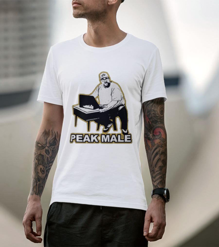 PEAK MALE Bearded Man Sitting At Desk Sketch T-Shirt