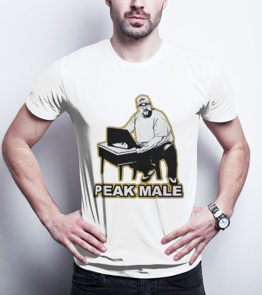 PEAK MALE Bearded Man Sitting At Desk Sketch T-Shirt