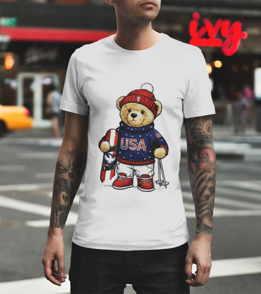 USA Teddy Bear Winter Olympics 2026 Skiing T-Shirt