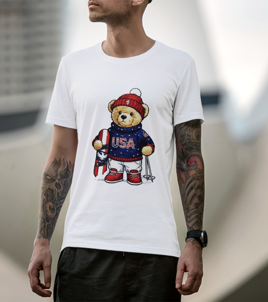 USA Teddy Bear Winter Olympics 2026 Skiing T-Shirt
