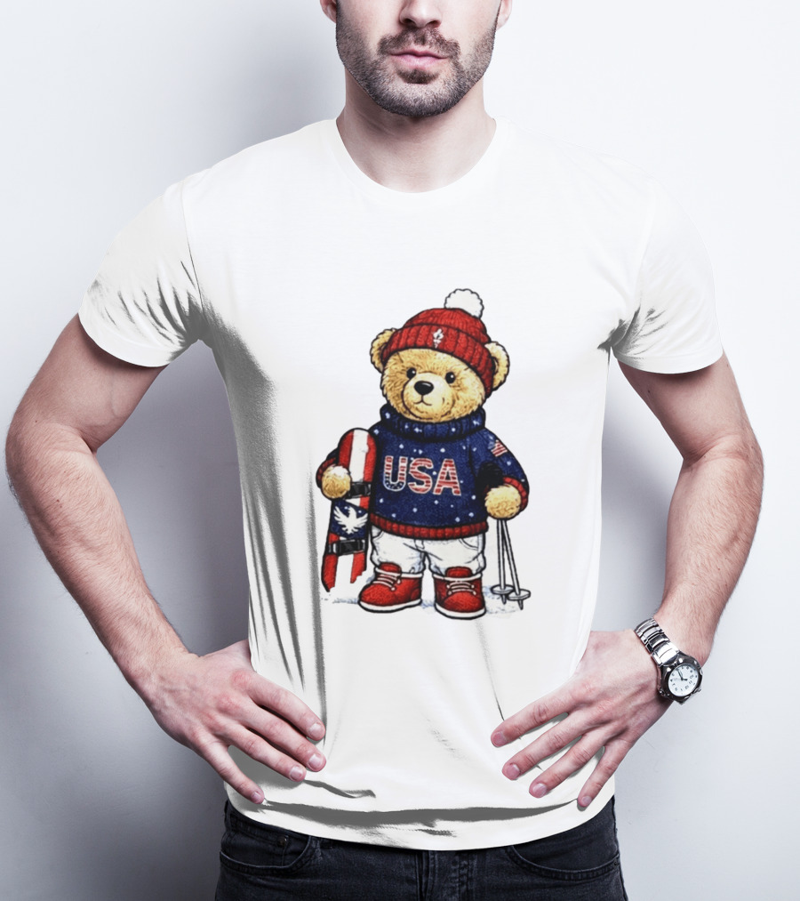 USA Teddy Bear Winter Olympics 2026 Skiing T-Shirt