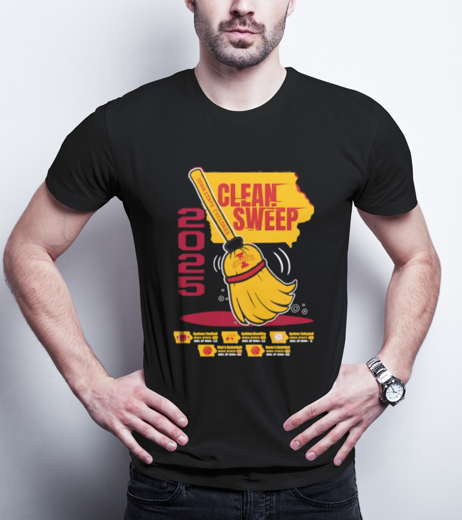 Iowa State Cyclones Clean Sweep 2025 Basketball Wrestling Volleyball Football T-Shirt