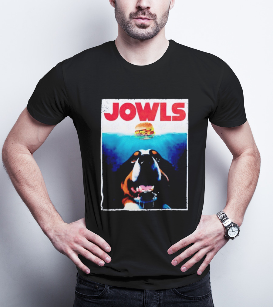JOWLS Bernese Mountain Dog Burger Parody Jaws Movie T-Shirt