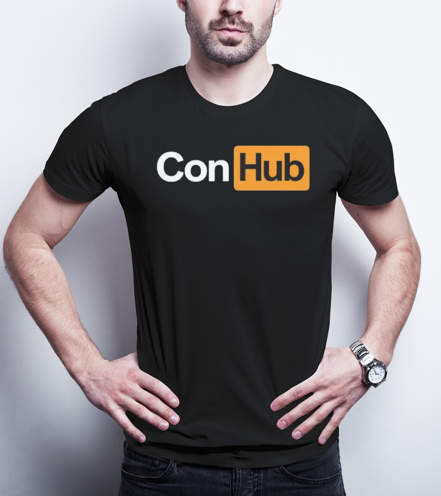 ConHub Parody Text On Orange And White T-Shirt