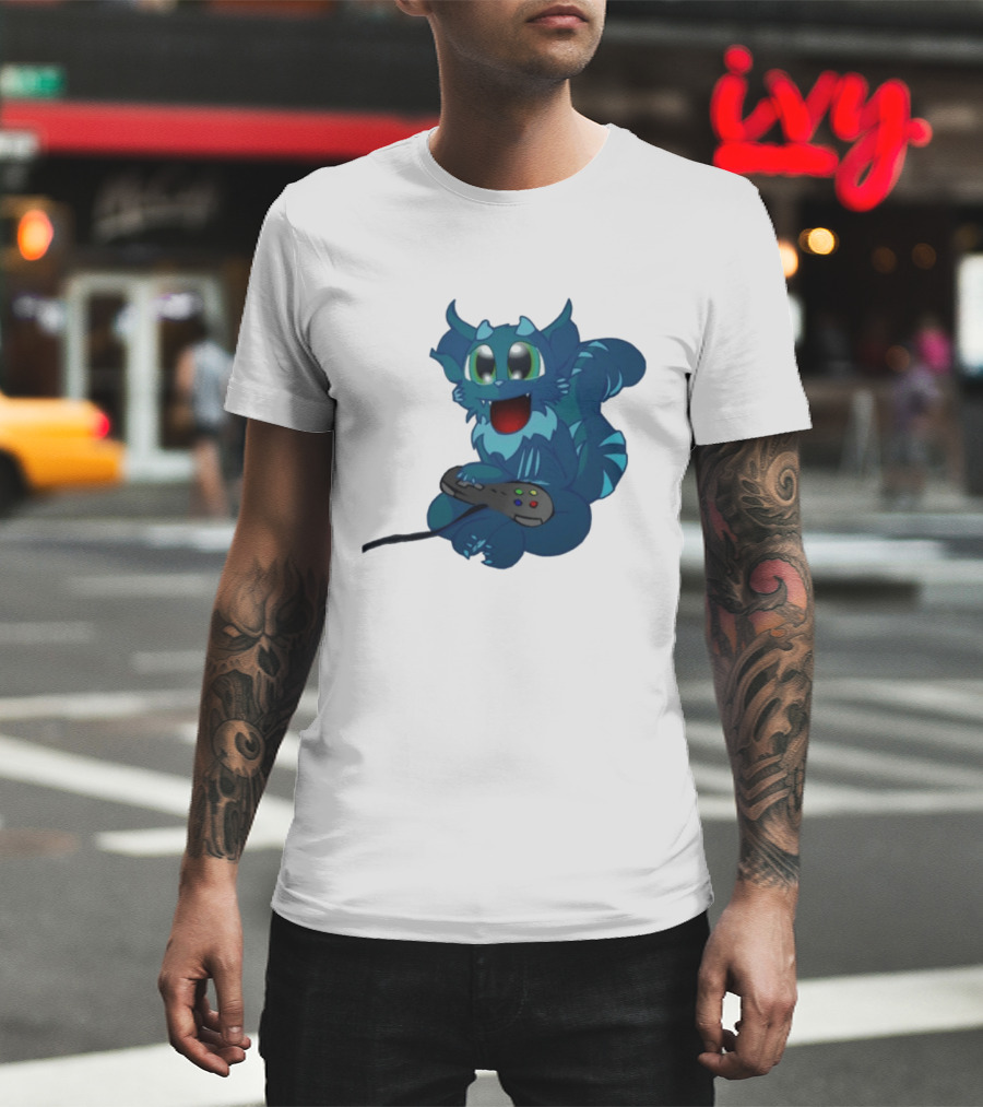 ThaBeast Gamer Blue Creature Playing Controller T-Shirt