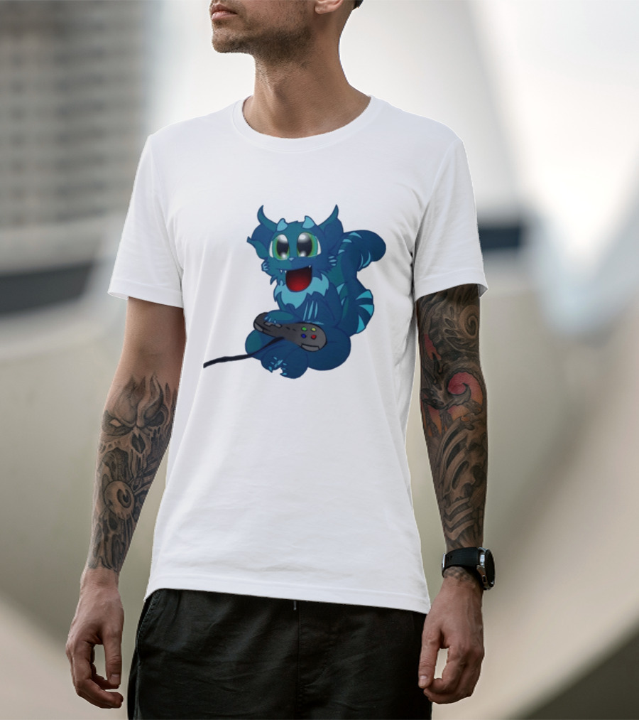 ThaBeast Gamer Blue Creature Playing Controller T-Shirt