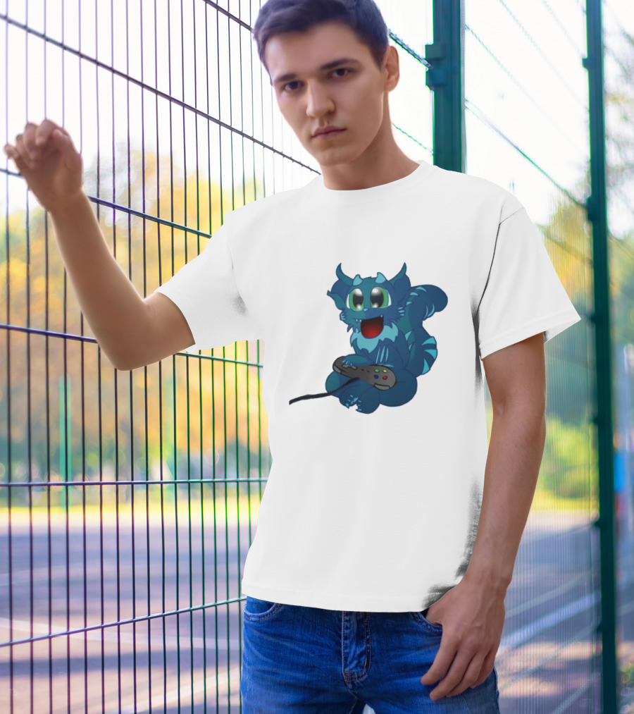 ThaBeast Gamer Blue Creature Playing Controller T-Shirt