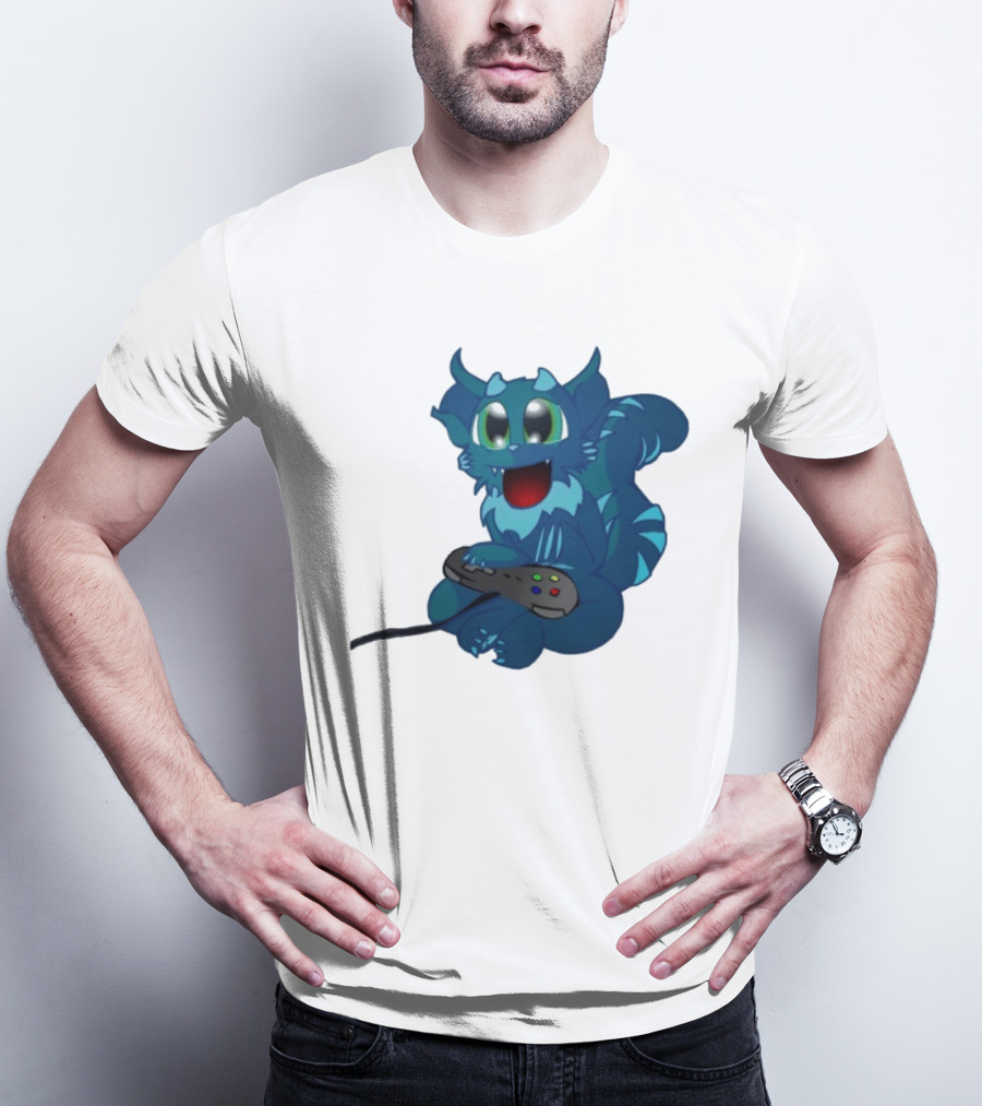 ThaBeast Gamer Blue Creature Playing Controller T-Shirt