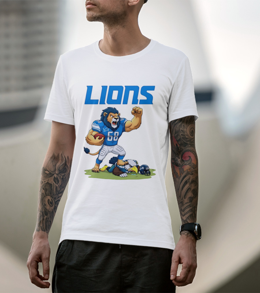 Detroit Lions Dominating Seahawks Rivalry Mascot Showdown T-Shirt
