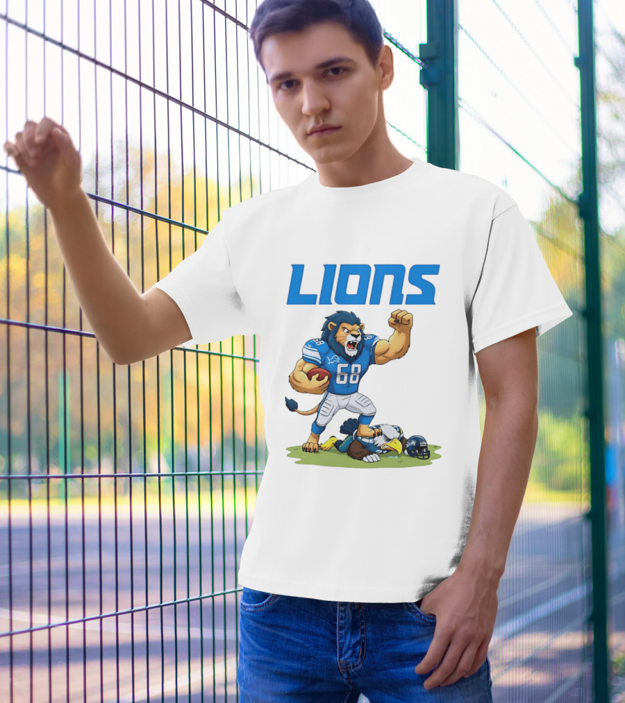 Detroit Lions Dominating Seahawks Rivalry Mascot Showdown T-Shirt