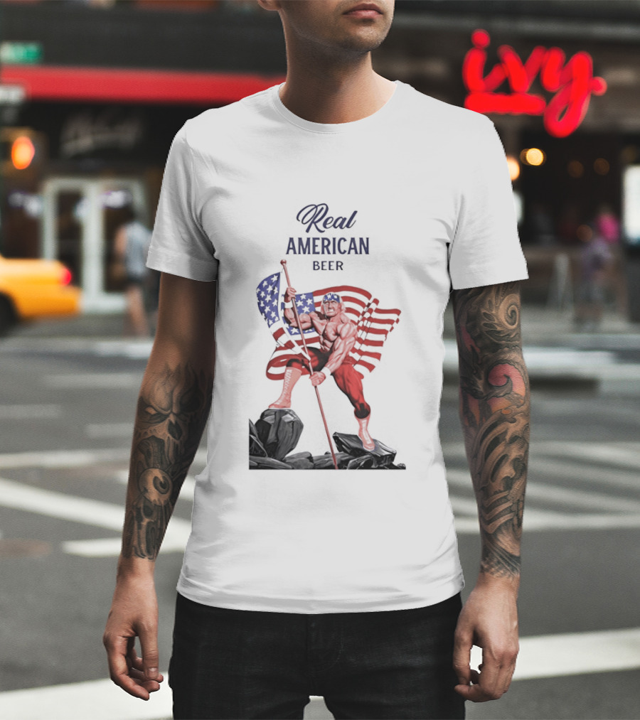 Real American Beer Hulk Hogan US Flag T-Shirt