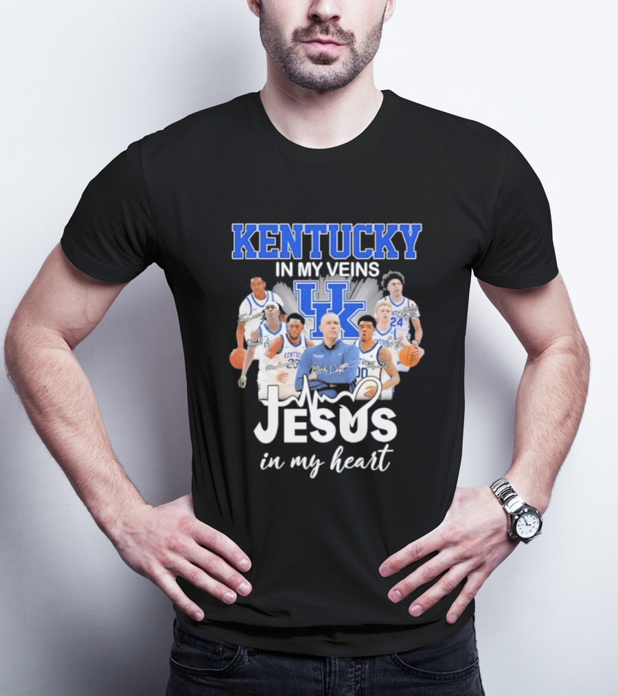 Kentucky Wildcats In My Veins Jesus In My Heart Basketball Coach Mark Pope Players T-Shirt