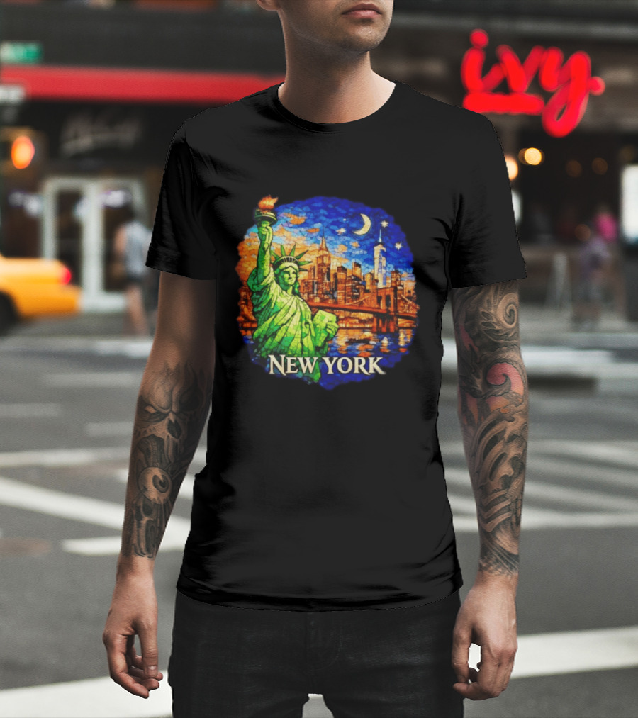 New York City Statue Of Liberty And Skyline Mosaic T-Shirt