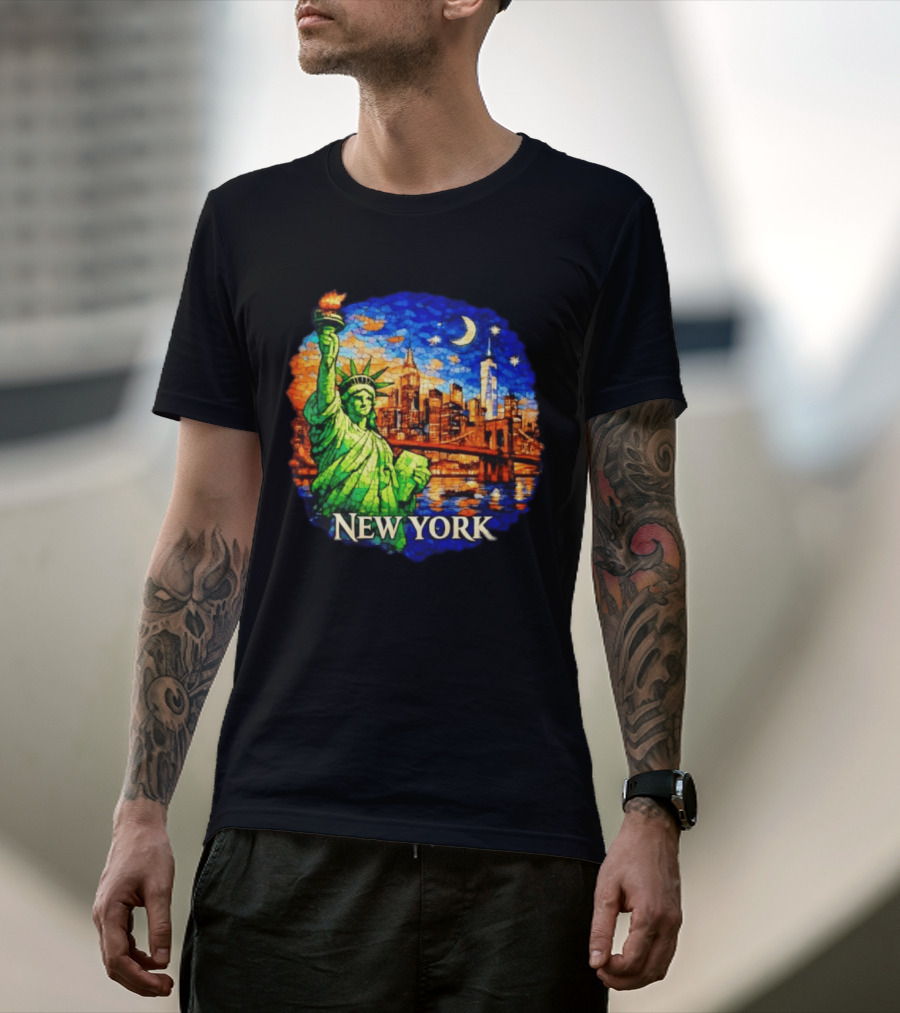 New York City Statue Of Liberty And Skyline Mosaic T-Shirt