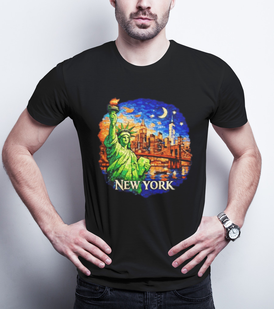 New York City Statue Of Liberty And Skyline Mosaic T-Shirt