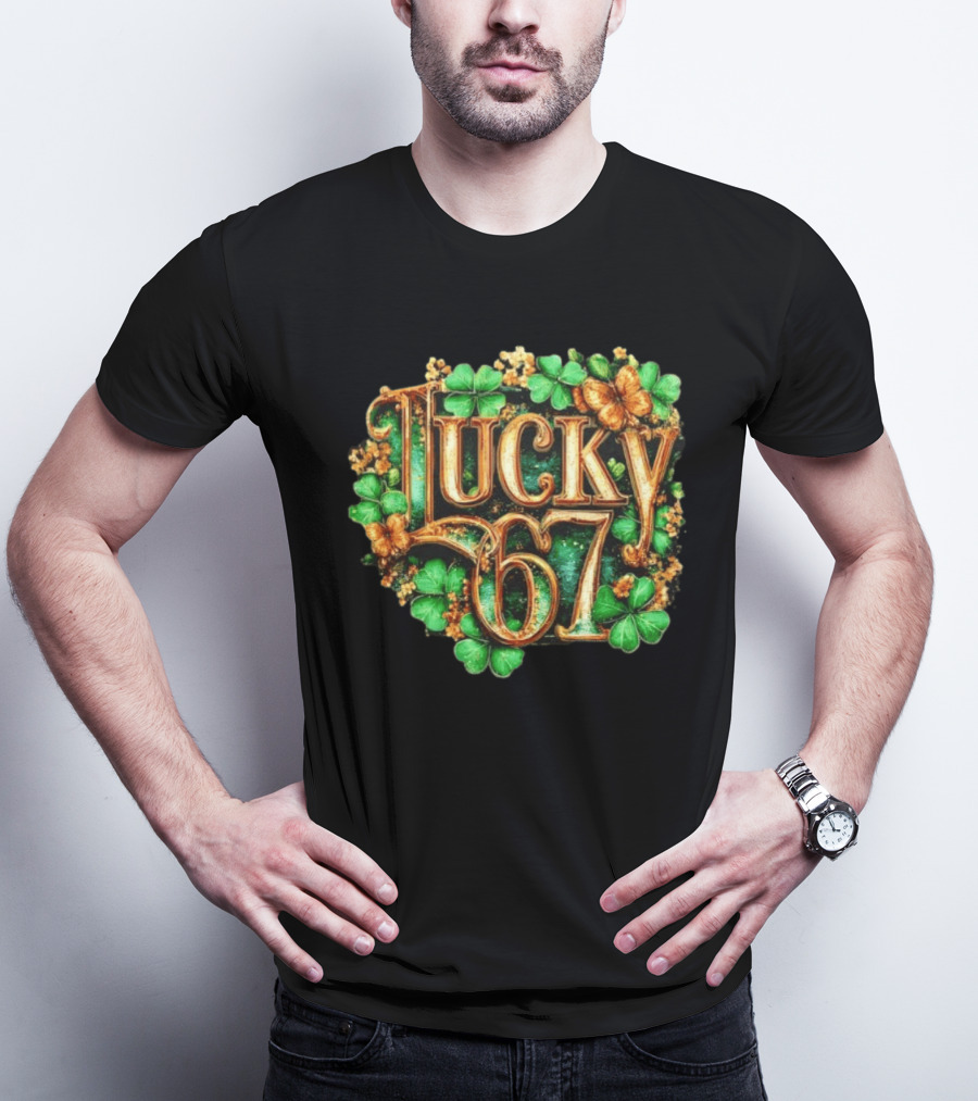 Lucky 67 St Patrick's Day Clover Butterfly 6 7 Meme T-Shirt