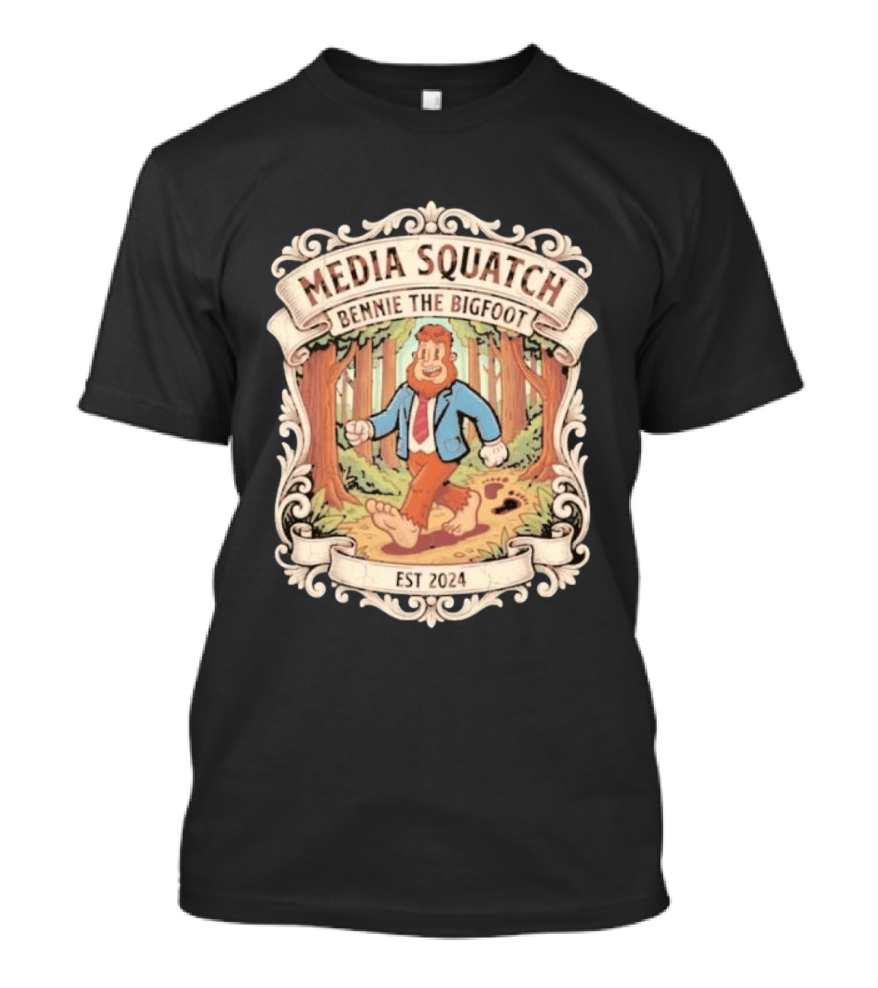 Media Squatch Bennie The Bigfoot Walking Forest EST 2024 T-Shirt