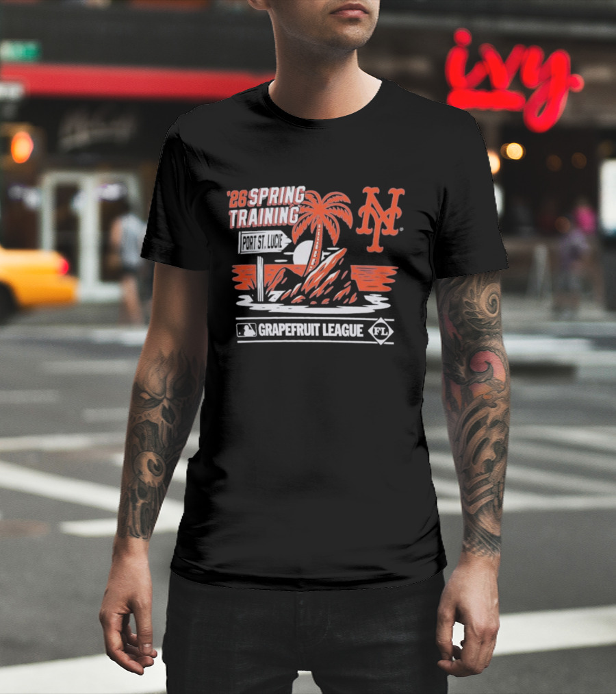 New York Mets 2026 Spring Training Grapefruit League Palm Tree Ocean T-Shirt