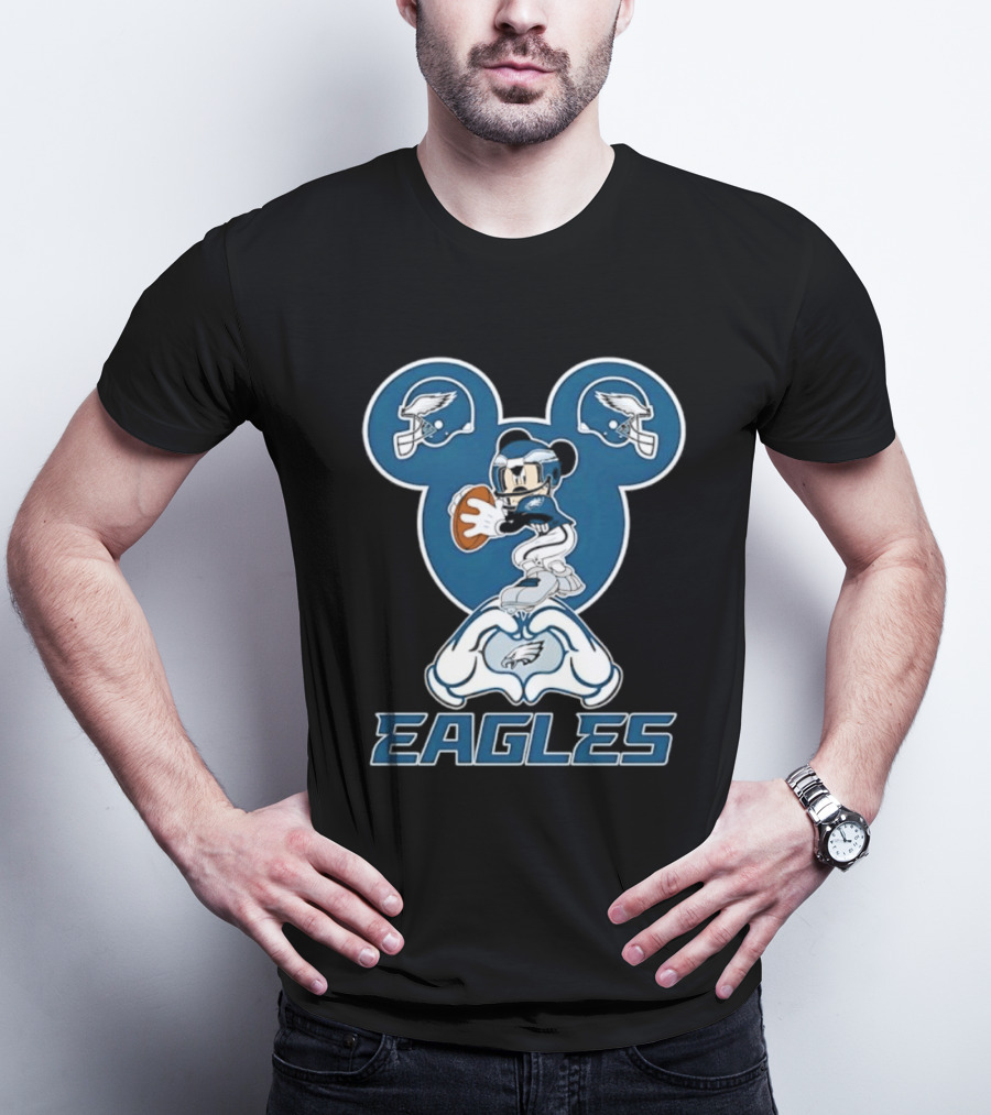 Philadelphia Eagles Mickey Mouse Heart Hands Football T-Shirt