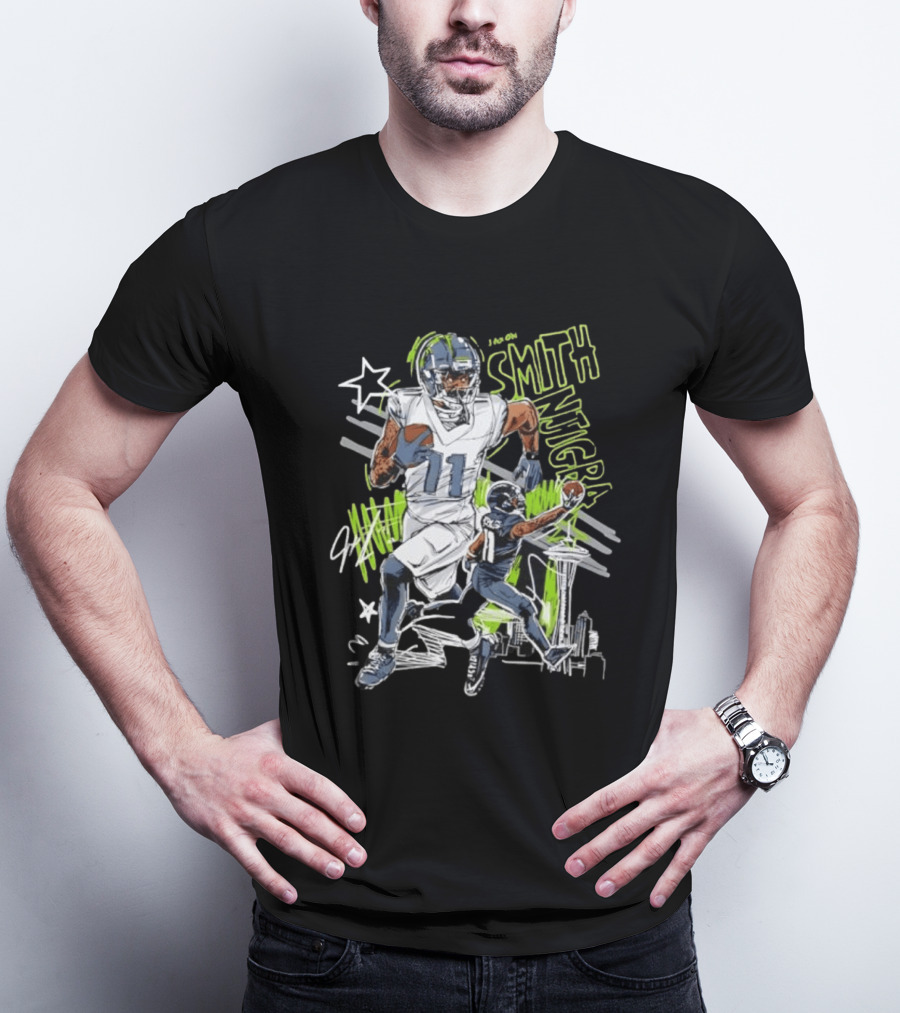 Jaxon Smith Njigba Seattle Seahawks 11 Scribble Football T-Shirt