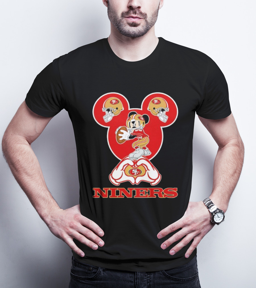 Mickey Mouse San Francisco 49ers Niners Love Heart Hands T-Shirt