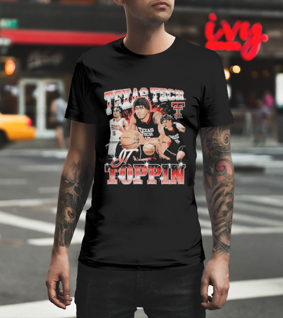 Texas Tech Basketball JT Toppin Red Raiders Collage T-Shirt