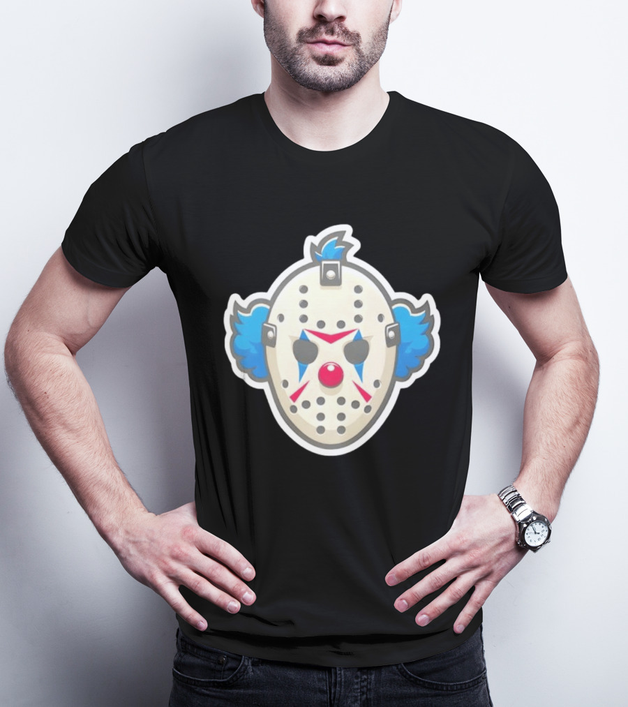 Killer Clown Hockey Mask Horror Mashup Iconic Creepy Face T-Shirt